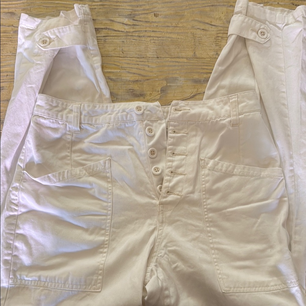 Pistola White Cotton High Rise Button Fly Pants. - Gem